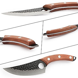 Venkidoo Viking Knife, Hand Forged Boning Knife with Leather Sheath & Package Box, Stainless Steel Meat Cleaver Outdoor Cooking Cutter Butcher Knife for Home Kitchen Outdoor BBQ Camping