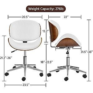 Yaheetech Ergonomic Desk Chair Armless Office Chair Mid-Century Bentwood Seat Computer Chair Boucle Fabric Swivel Chair Height Adjustable for Bar Meeting Room Hotel, White