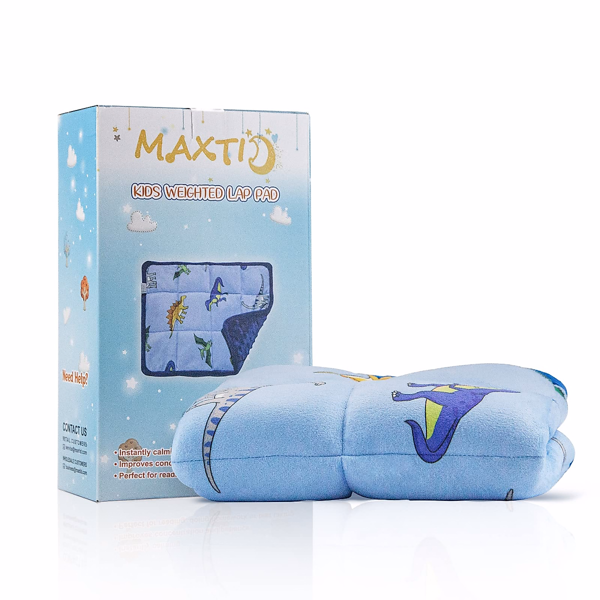 MAXTID Weighted Lap Pad for Kids 5 Pound Travel Size Mini Weighted Lap Blanket Blue Dinosaur 16"x22" for Kids Boys Sensory Gifts