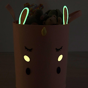 HOMBYS Glow in The Dark Bunny Hamper-Kids Laundry Basket, Large Cute Design Storage Bin for Toys& Clothes, Dinosaur Room Decor for Boys&Girls, Laundry Hamper with Handles, Durable-16"x14"x14"