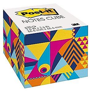 Post-it Notes Cube, 2.6 in x 2.6 in, Optimistic Brights Pattern, 620 Sheets/Cube (2027-OBRT)