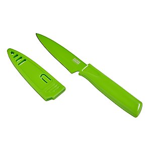 Kuhn Rikon Colori Non-Stick Straight Paring Knife with Safety Sheath, 4 inch/10.16 cm Blade, Lime
