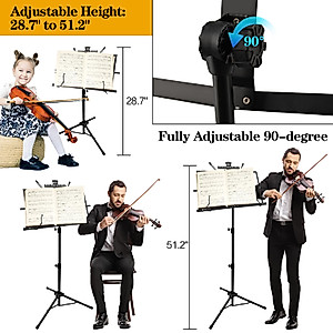 Sheet Music Stand with Guitar Stand, Guitar Gig Bag, Guitar Strap and Music Sheet Clip Holder, for Acoustic Classical Guitar, Bass(5pcs Kit)