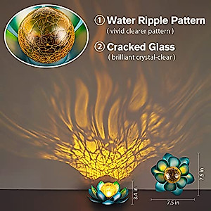 AIINY Solar Light Outdoor(2Pack), Art Crackle Globe Glass Lotus Decoration, Solar LED Waterproof Blue Metal Flower Lights for Patio,Lawn,Walkway,Tabletop