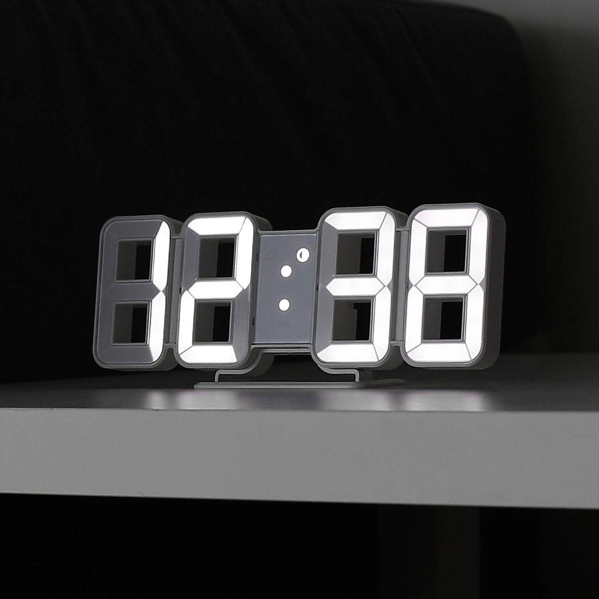 mooas 3D Pure Mini White LED Clock, Multi-Function LED Clock (Calendar, Alarm, Temperature) (8.5" White Table Alarm Clock)