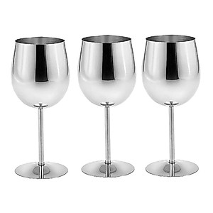 BUJIATANG 3pcs Stainless Steel Red Wine Glasses Unbreakable White Wine Cocktail Glass Metal Drink Glass 240ml Stainless Steel Wine Glass