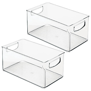 mDesign Plastic Kitchen Organizer - Storage Holder Bin with Handles for Pantry, Cupboard, Cabinet, Fridge/Freezer, Shelves, and Counter - Holds Canned Food, Snacks, Drinks, and Sauces - 2 Pack - Clear