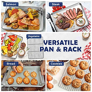 Baking Sheet Pan with Rack Set, Joyfair Stainless Steel Toaster Oven Pans Tray & Cooling Racks for Cookie/Jelly Roll/Bacon/Meat, Commercial Metal & Rust-free, Dishwasher Safe (16 Inch)