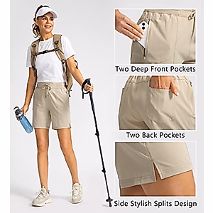 Soothfeel Women's Hiking Cargo Shorts with 4 Pockets 7 Inch Long Quick Dry Athletic Golf Shorts for Women Casual Summer (Khaki, Large)