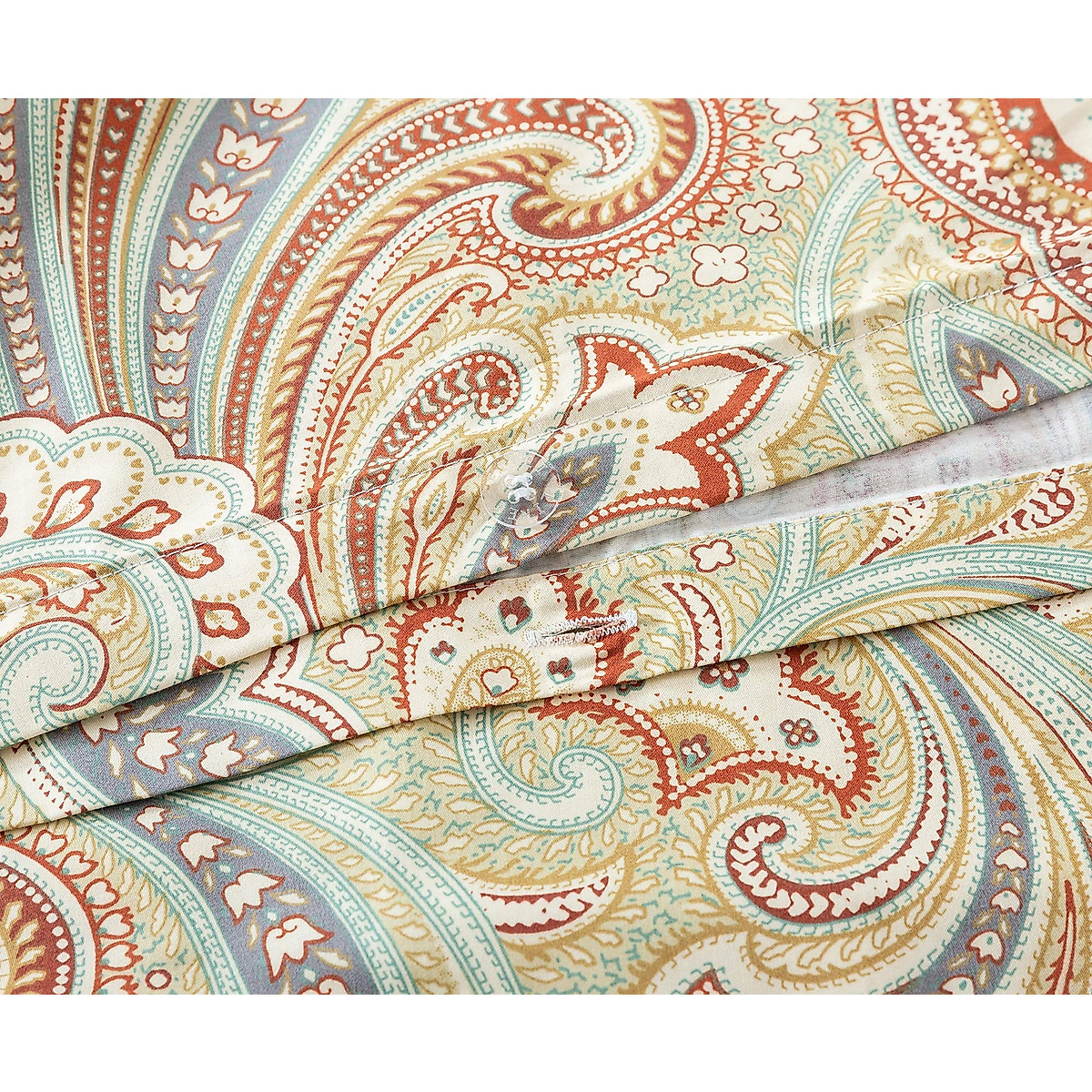 Eikei Boho Paisley Print Luxury Duvet Quilt Cover and Shams 3pc Bedding Set Bohemian Damask Medallion 350TC Egyptian Cotton Sateen (Rust, Queen)