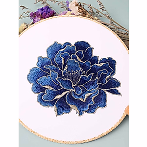 Sourcemall Sew on Peony Floral Patches, Embroidered Flower Appliques for DIY Clothing, Jackets, Jeans, Backpacks, Hats, Arts Craft Sew Making (Dark Blue Peony)