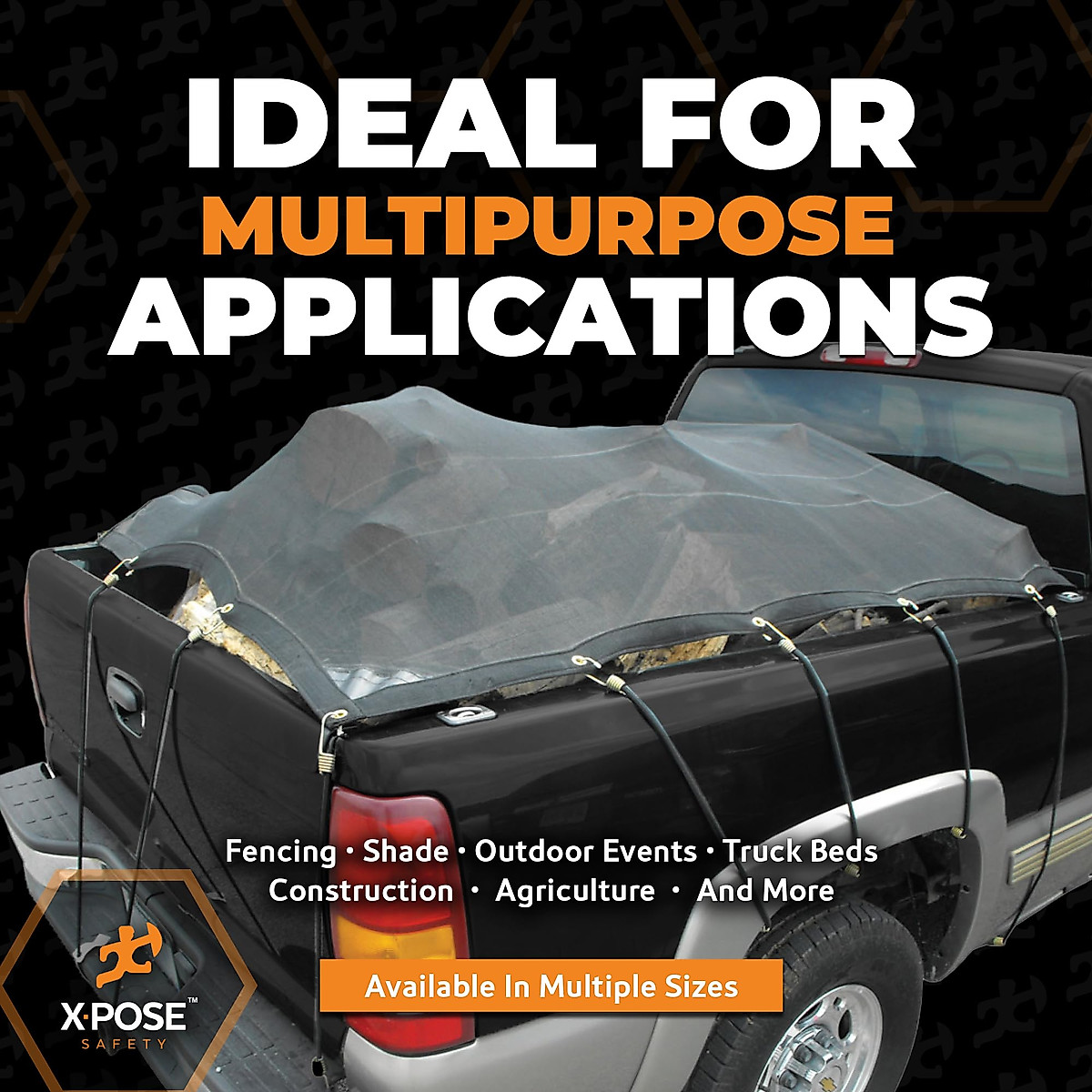 Xpose Safety Heavy Duty Mesh Tarp – 8’ x 10’ Multipurpose Black Protective Cover with Air Flow - Use for Tie Downs, Shade, Fences, Canopies, Dump Trucks – Tear Resistant