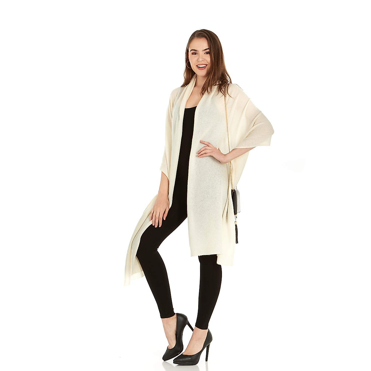 Manio Cashmere 100% Cashmere Knitted Wrap Pashmina Shawl Extra Large Scarf Stole for Women Travel (White)