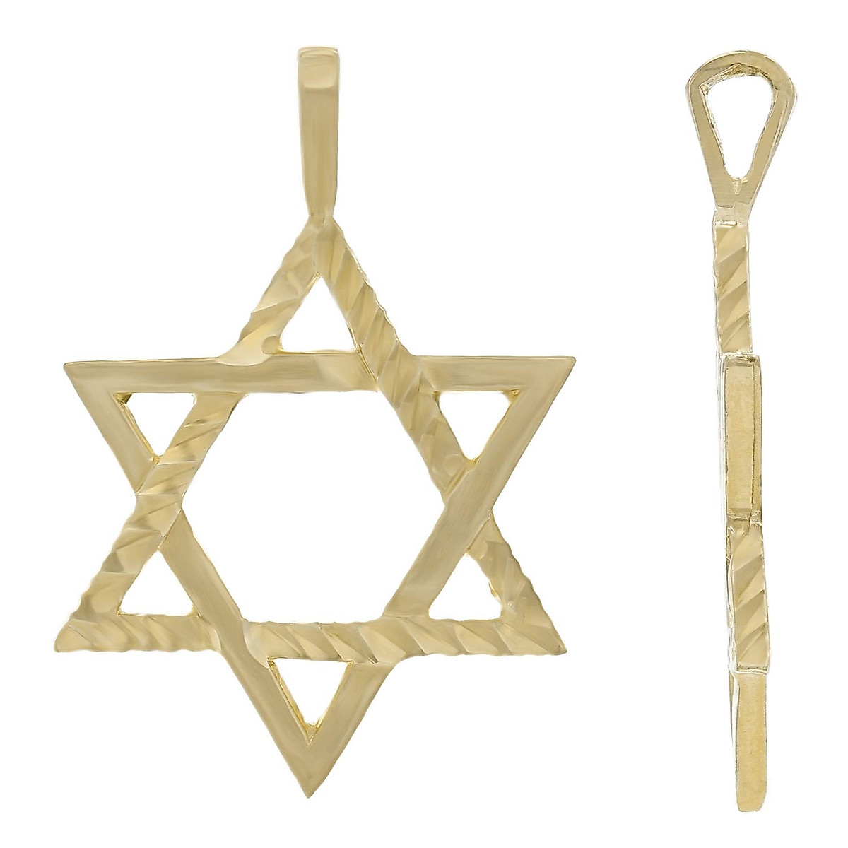 14k Yellow Gold Diamond-Cut Star of David Charm Pendant