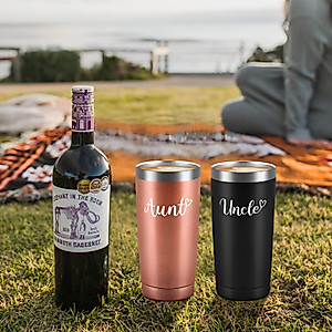 Gtmileo Aunt Uncle Gifts, Aunt and Uncle Stainless Steel Insulated Travel Tumbler Set of 2, Mothers Day Fathers Day Christmas Birthday Gifts for Aunt Uncle from Niece and Nephew(20oz, Rose Gold&Black)