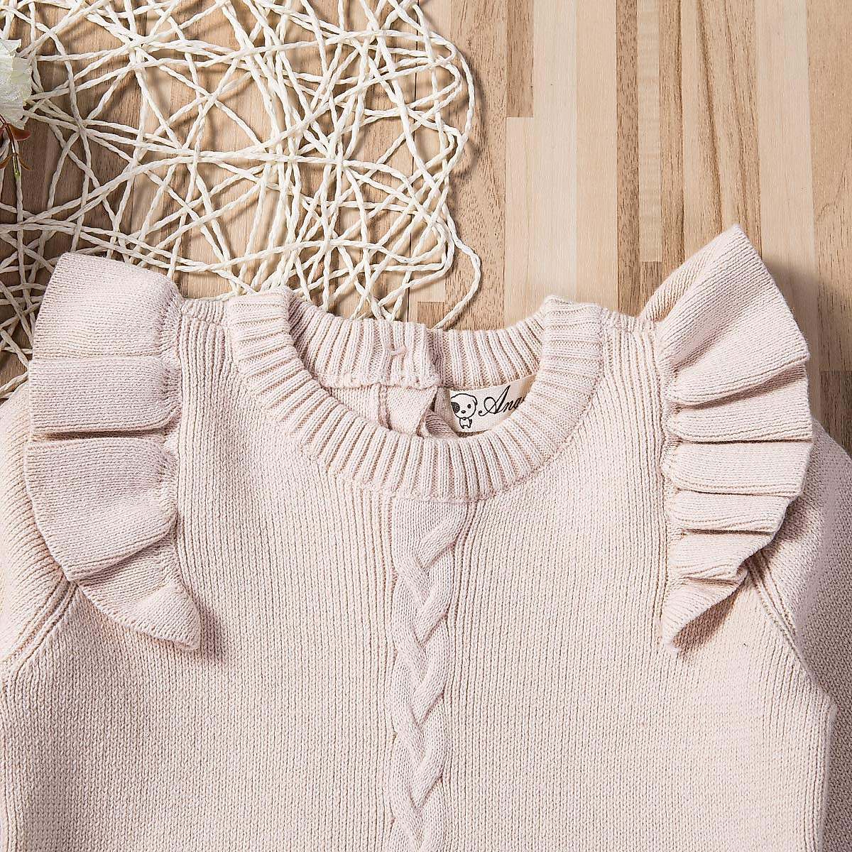 Merqwadd Infant Toddler Baby Girl Pleated Dress Solid Longsleeve Knit Sweater Winter Dress (3-6 Months,B-Ruffle Sweater Apricot)