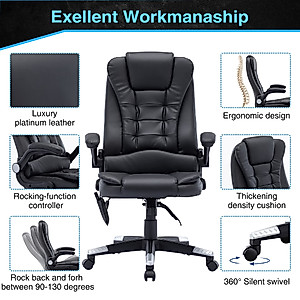 GNMLP2020 Leather Executive Office Chair, Massage Office Chair with Heated, High Back Leather Desk Chair with Lumbar Support and Flip-up Armrest, Comfortable Home Office Desk Chairs