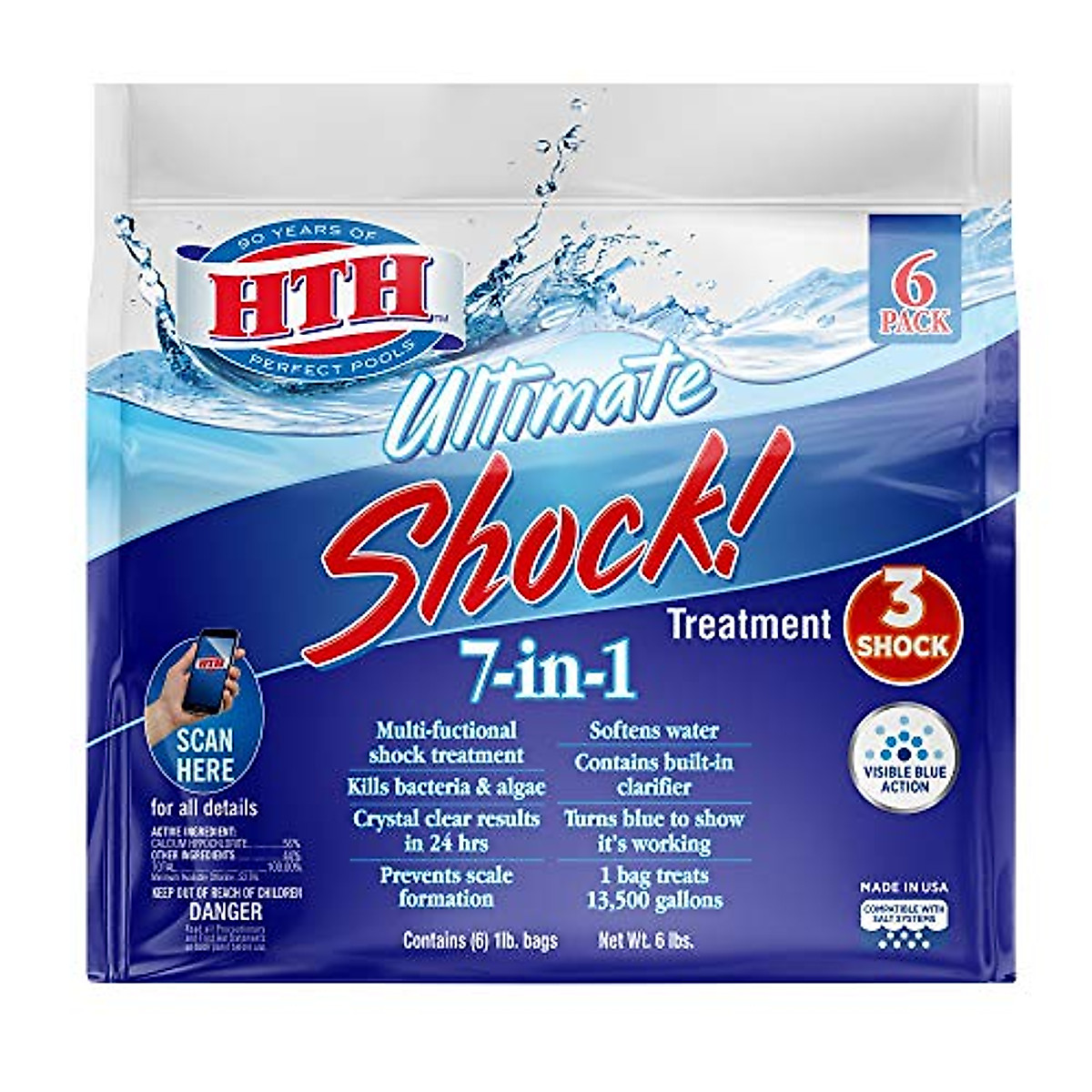 HTH 52028 Ultimate Shock Treatment Swimming Pool Chlorine Cleaner, 1 lb (Pack of 6)