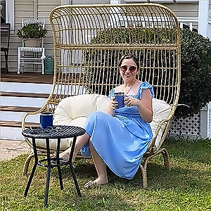 YITAHOME Outdoor Double Egg Chair for 2 Person, Wicker Patio Large Basket Chair with 526lbs Capacity, All-Weather Oversized Egg Lounger Chair for Indoor Living Room Outside Balcony Backyard - Beige