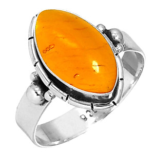 JEWELOPORIUM 925 Sterling Silver Ring for Women Size 5.5 Orange Amber Gemstone Vintage Silver Ring Halloween - Gift Solitaire Jewelry