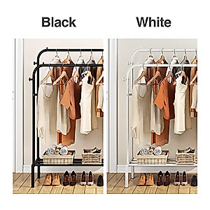 JOISCOPE Double Rods Portable Garment Rack for Hanging clothes, 43.7 * 55.5 Inch Metal Clothing Rack with Bottom Shelves and 4 Hooks,Freestanding Clothes Rack for Bedroom,Space Saving, Black