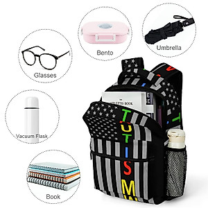 Autism Awareness Puzzle USA Flag Laptop Backpack Fashion Shoulder Bag Travel Daypack Bookbags for Men Women