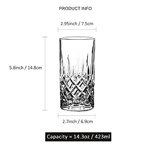 binsakao Highball Glasses Collins Tall Beverage Set of 6, 14 Ounce Cups Glassware for Drinks, Water, Beer, Soda