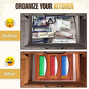 IONSDAIL Ziplock Bag Storage Organizer - Kitchen Drawer Holder Compatible with Gallon, Quart, Sandwich and Snack Various Plastic Bags Sizes - Ideal Home Organization Containers