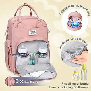 RUVALINO Diaper Bag Backpack, Multifunction Travel Pack Maternity Baby Changing Bags, Large Capacity, Waterproof, Pink