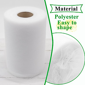 White Tulle Fabric Rolls 6 Inch by 100 Yards (300 feet) Fabric Spool Tulle Ribbon for DIY White Tutu Bow Baby Shower Birthday Party Wedding Decorations Christmas Craft Supplies