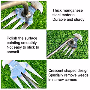 New Weeding Artifact Uprooting Weeding Tool, Upgrade Garden Weed Pulling Tool, Manganese Steel Forged Weed Puller 4 Teeth Dual Purpose Weeder with Handle for Garden Yard Farm (B-Iron Handle)