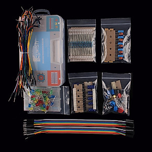 Keywishbot Electronic Component Base Fun Kit Bundle with Breadboard Cable Resistor,Capacitor,LED,Potentiometer Development Board,MEGA2560,for Arduino, Raspberry Pi