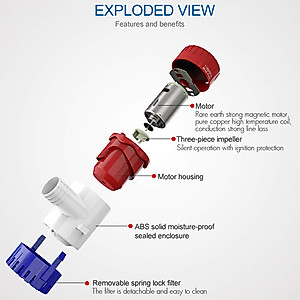 12V Bilge Pump 1100GPH New Electric Water Pump for Boats Accessories Marin,Submersible Boat Water Pump