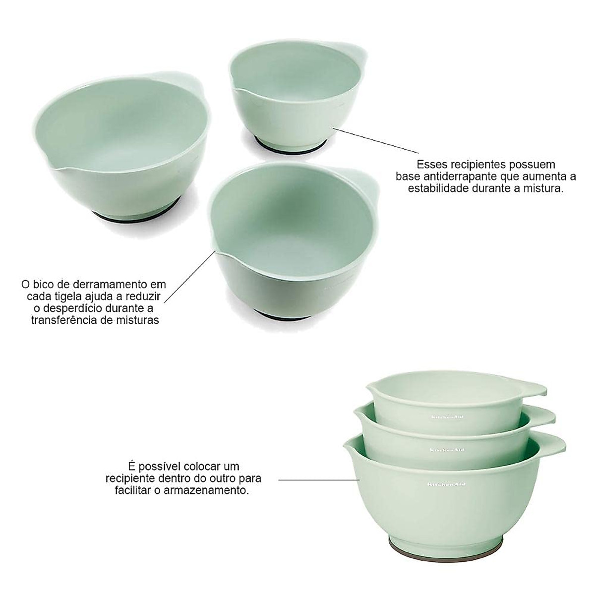 KitchenAid Classic Mixing Bowls, Set of 3, Pistachio
