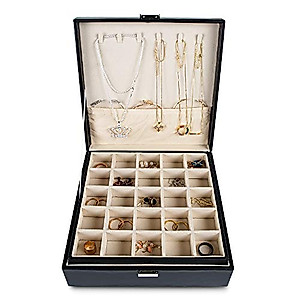Frebeauty Earring Organizer Classic Jewelry Box 50 Slots Double Layer Jewelry Storage Case with 6 Necklace Hook and Bracelet Pocket (Black)