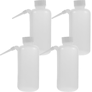 ULTECHNOVO Tattoo Wash Bottle Wash Bottles - 4Pcs 500ml Safety Wash Bottles Plastic Empty Filling Bottles Screw Cap with Down Spout for Dispensing Liquid Labs Watering Tools