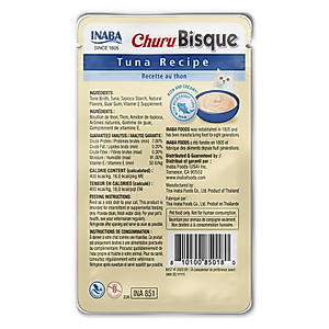 INABA Churu Bisque for Cats, Creamy Lickable Purée Side Dish with Vitamin E, 1.4 Ounces per Pouch, 12 Pouches, Tuna Recipe