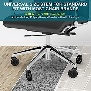 TICONN Office Chair Caster Wheels Set of 5 for Tile, Hardwood Floors and Carpets, Universal Fit for Most Chairs NOT Compatible for IKEA (Black)