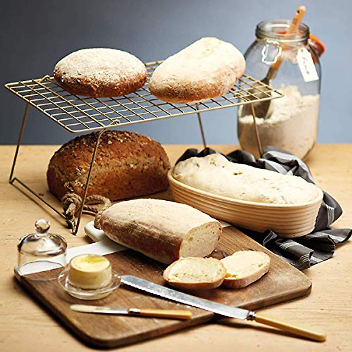 Hoomall 2Pcs Rectangular Bread Proofing Baskets 9.1 * 5.1 * 2.4in Sourdough Baskets +2Pcs Rectangular Fabric Cover +2Pcs White Squeegee