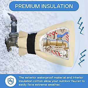 Upgraded Outdoor Faucet Cover for Winter, 5.5" W x 7.1" H Outside Faucet Cover Freeze Protection, Hose Bib Covers for Winter Reusable Waterproof Insulated Spigot Cover (Beige, 1 Pack)