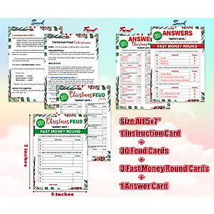Christmas Feud Game Set, Friendly Feud Quiz, Baby Shower Game, Christmas Party Activity, Family Games for Adults (30 Feud Cards + 3 Fast Money Round Cards) Xmas Holiday Winter Party Decorations-P006