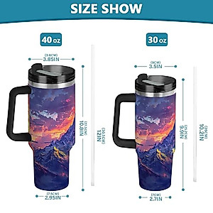 FRCSDIY Beautiful Snow Mountain Insulated Tumbler with Handle and Straw Lid,30oz Leakproof Stainless Steel Cup BPA-Free Water Bottle