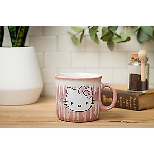 Silver Buffalo Sanrio Hello Kitty Pink Bow Reactive Glaze Ceramic Camper Mug, 20 Ounces