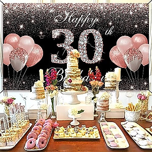 HTDZZI 30th Birthday Banner Backdrop Rose Gold, Happy 30th Birthday Decorations for Women, Fabulous 30 Years Birthday Party Yard Sign Photo Booth Props Decorations Supplies, Fabric