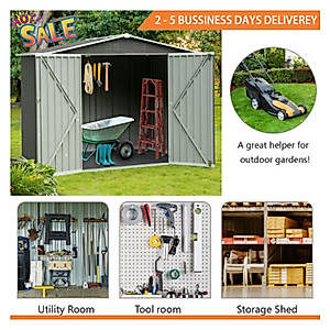 Storage Shed, Outdoor Storage Shed 8 x 6 FT Lockable Metal Garden Shed Steel Anti Storage House with Shutter Vents Single Lockable Door for Garden Shed House, Gray