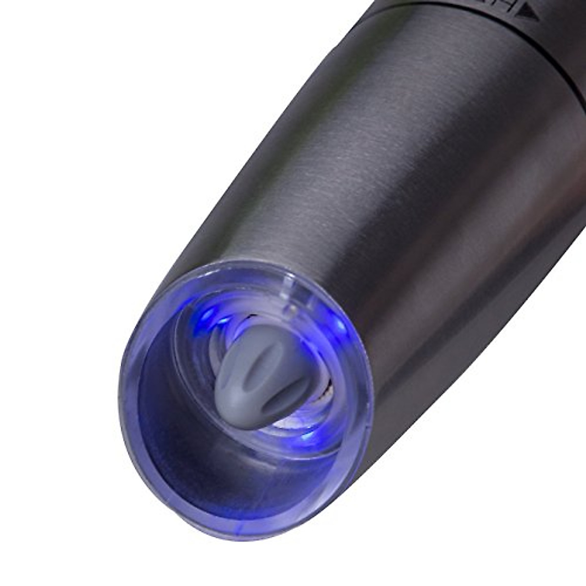 Gravity Salt and Pepper Mill with Adjustable Coarseness Automatic Pepper and Salt Grinder Battery Powered with Blue LED Light,One Hand Operated,Brushed Stainless Steel by CHEW FUN