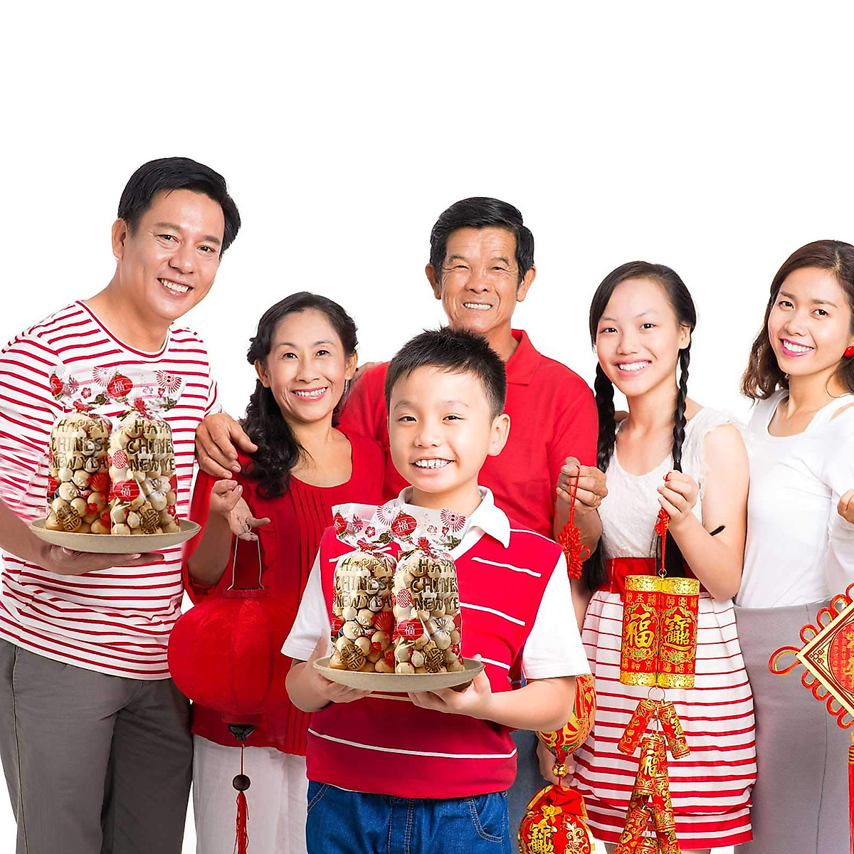 100 Pieces Chinese New Year Cellophane Treat Bags, Red Gold Chinese Party Plastic Candy Bags Goodies Present Bags with 100 Gold Twist Ties for Year of The Ox Lunar Year Spring Festival Party Supplies