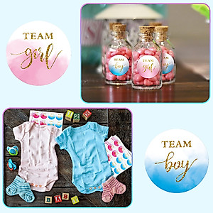 Lincia 100 Pieces Gold Watercolor Gender Reveal Stickers 2 Inches Gold Glitter Team Boy Team Girl Labels Pink and Blue Stickers for Gender Reveal Parties, Baby Showers, Party Invitations
