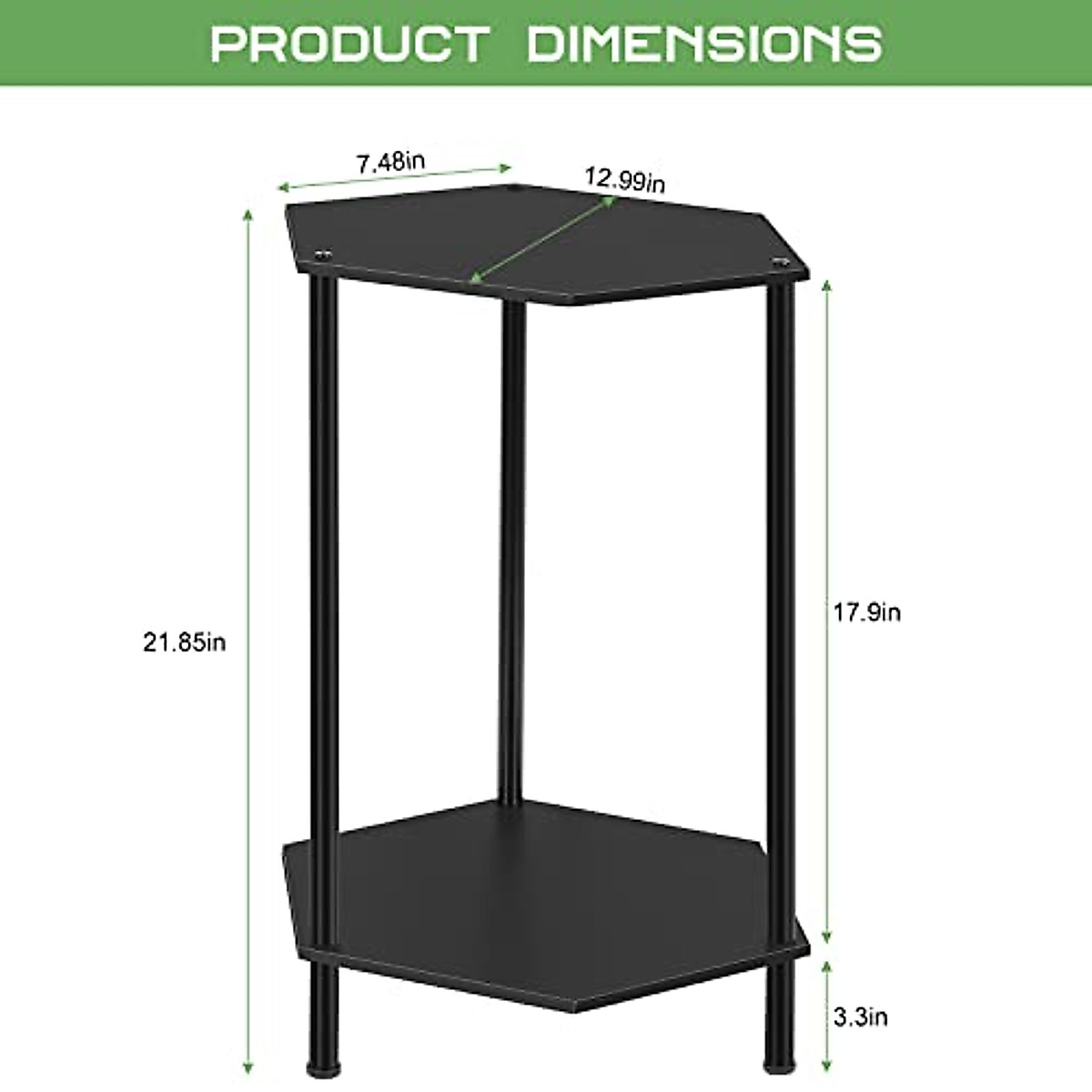 Vrisa End Table Set of 2 Bedside Tables for Small Spaces Hexagonal Side Table Bamboo Nightstands Set of 2 with Storage 2-Tier Space Saving for Living Room, Bedroom, Office Black