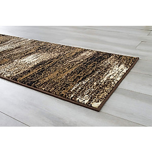 Champion Rugs Abstract Contemporary Modern Design Brushed Colors Stripes Brown Mocha Area Rug Carpet (2’ X 7’ Runner)